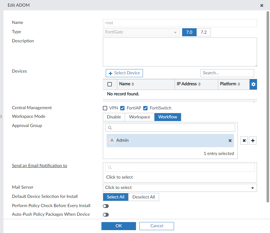 Enable workflow mode | FortiManager 7.6.0 | Fortinet Document Library